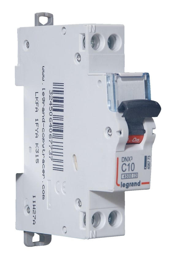 Disjoncteur DNX³ 4500 6kA borne à vis 1 module 1P+N 230V 10A - LEGRAND - 406773 - Gamm vert