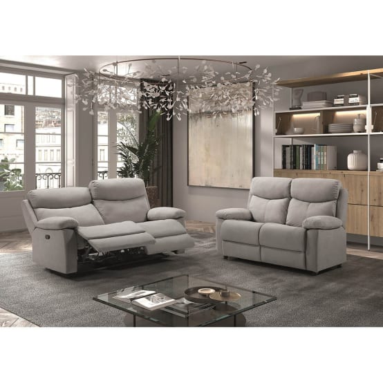 Canapé 3 Places Relax Manuel Gris Clair Tissu Waterproof - TARIFA ...