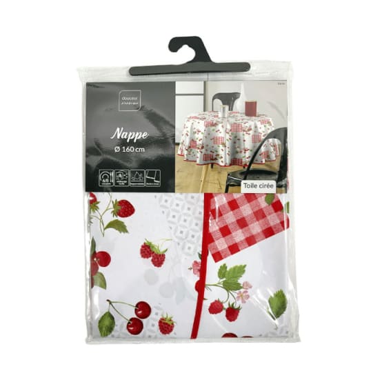 Nappe Toile Cirée Ronde "Cerise" 160cm Rouge - Gamm vert