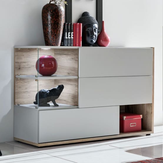 Buffet 3 Portes & 3 Niveaux "Silk" 120cm Gris Clair & Naturel - Gamm vert