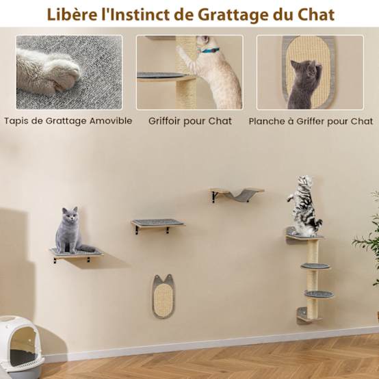 Arbre à Chat Mural Meubles avec 4 Niveaux Hamac Planche à Griffer ...