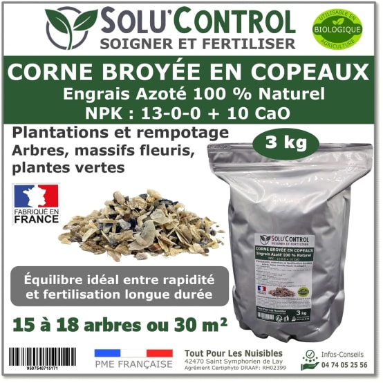 3 kg de Corne Broyée en Copeaux SoluControl - Engrais Azoté 100 % ...