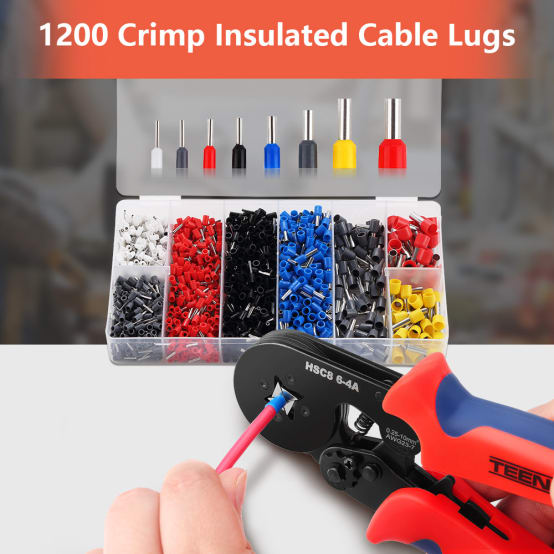 Pince à Sertir Outil de Sertissage Kit AWG23-7/0.25-10mm² avec 1200 Cosses de Câbles Isolées à ...