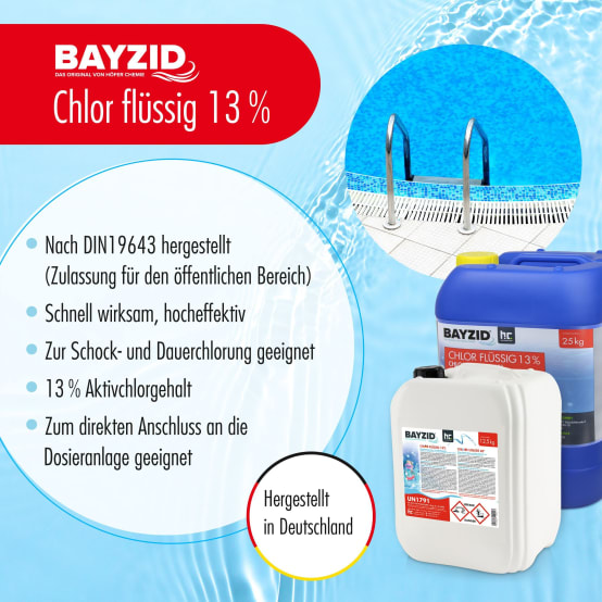 Chlore Liquide BAYZID® 48° - Bidon de 25 KG (20L) pour Piscines - Gamm vert