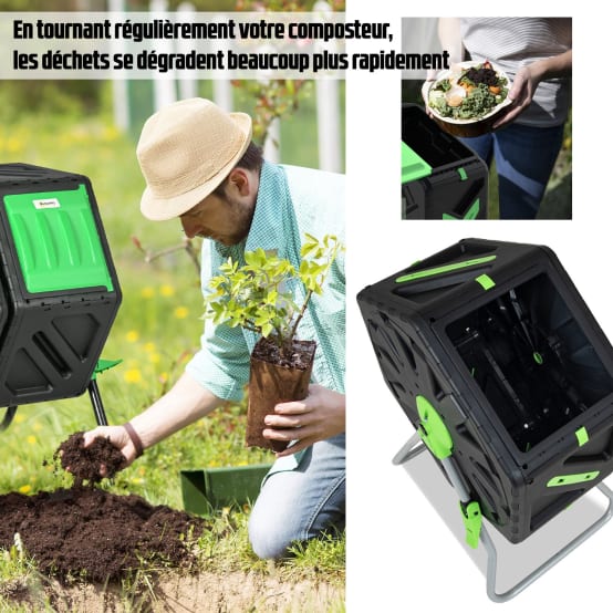 Composteur Bac à compost Rotatif 360° de 70L domestique de jardin ...
