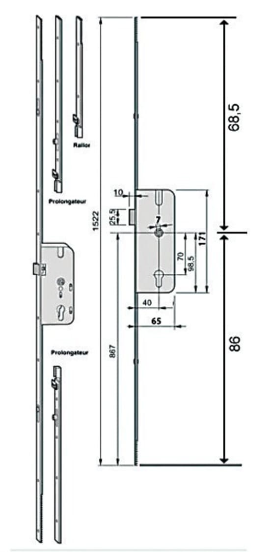 Serrure à larder DECENA pêne 1/2 tour ajustable axe 50mm entraxe 70mm ...