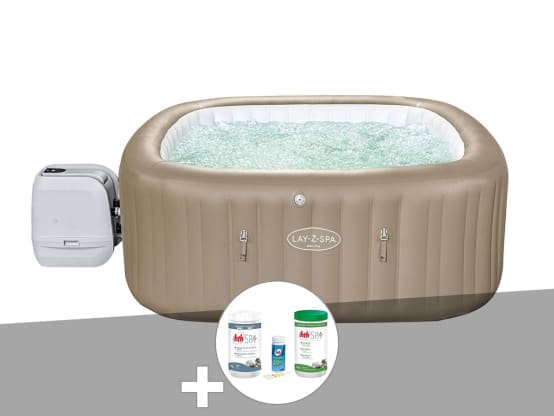 Kit spa gonflable Bestway Lay-Z-Spa Palma carré Hydrojet Pro 5/7 places + Kit traitement brome ...