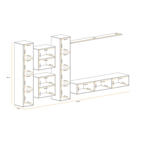 Meuble TV Mural Design "Switch XVI" 330cm Noir - Gamm vert