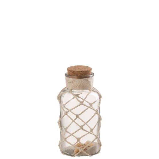 Pot avec bouchon liège et filet en verre transparent 8x8x18 cm - J-Line ...