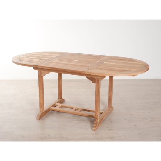 FUN - SALON DE JARDIN EN BOIS TECK 4/6 pers - Ensemble de jardin - 1 Table ovale extensible 120/ ...
