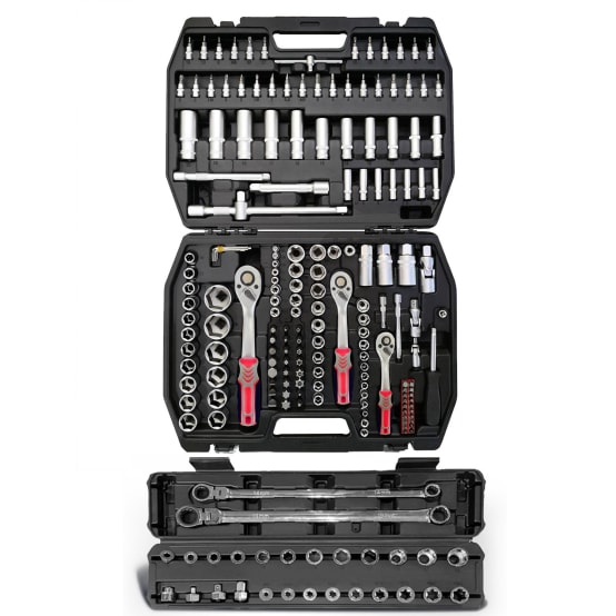 Coffret Outils Kraft Muller CRV 171 pièces Douilles, Cliquets, 2 clés Flex de 14 et 19mm, avec ...