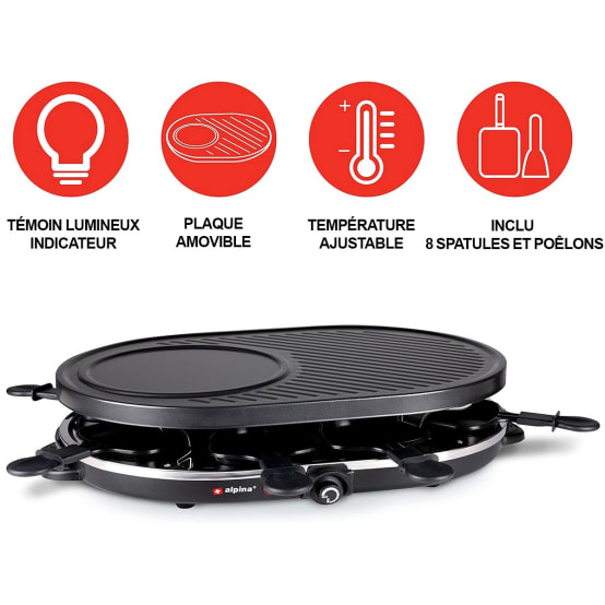 Appareil à raclette 8 personnes 1200W Polyvalent Grill + Raclette ...