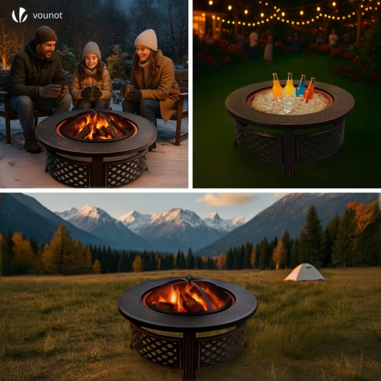 Brasero extérieur Ø81cm - métal - avec grille pare-etincelles tisonnier ...