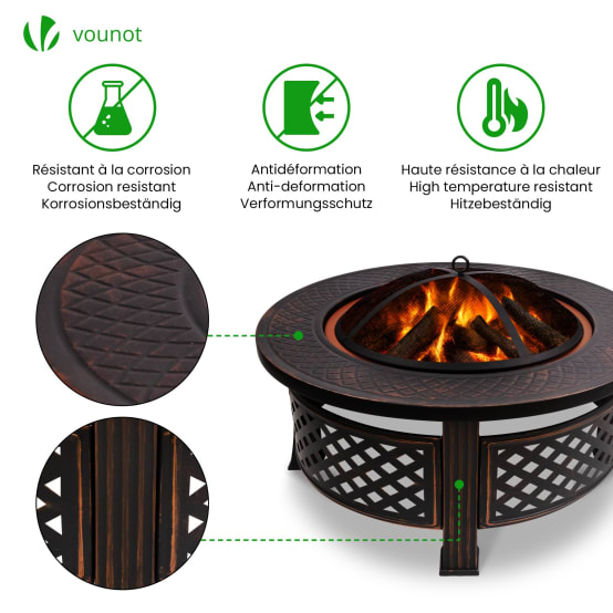 Brasero extérieur Ø81cm - métal - avec grille pare-etincelles tisonnier ...