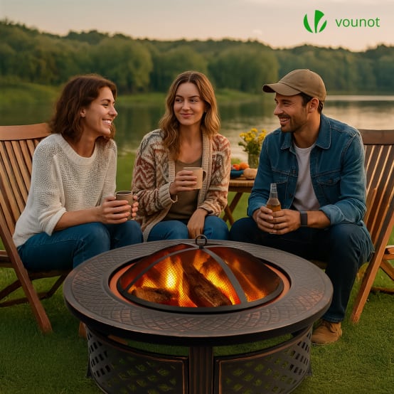 Brasero extérieur Ø81cm - métal - avec grille pare-etincelles tisonnier ...