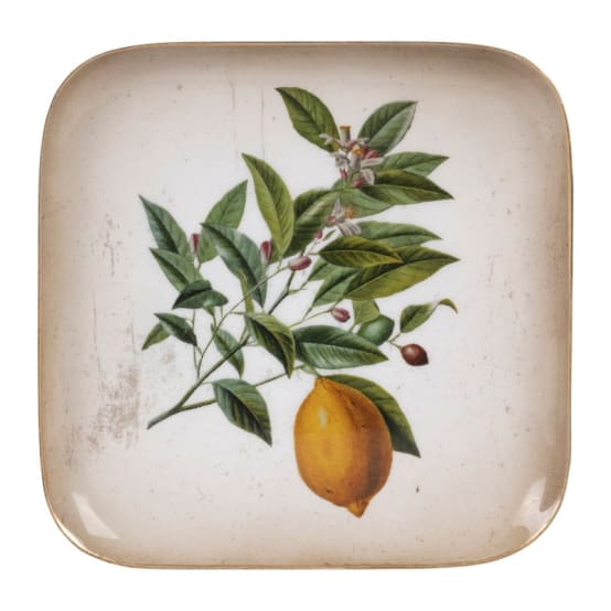 Plateau citronnier vert jaune métal 16x16x2cm - Gamm vert