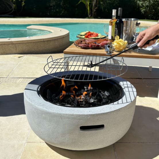 Brasero rond 2 en 1 - Barbecue et Chauffage - 60.5cm - Acier effet ...