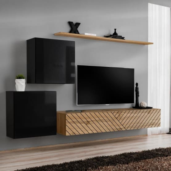 Ensemble Meuble TV "Switch Lamel V" 250cm Naturel & Noir - Gamm vert