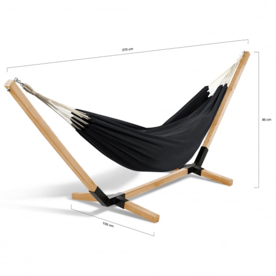 Hamac avec support bois et toile noire TAHITI - Gamm vert