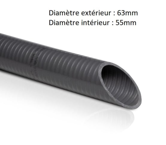 Vente au mètre / Tuyau PVC Pression 63mm / Coloris Gris / Semi-rigide à coller ⌀ 63mm diamètre ...