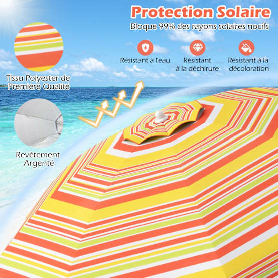 Parasol de Plage de 198cm avec Bouton Poussoir Inclinable Ancrage pour ...