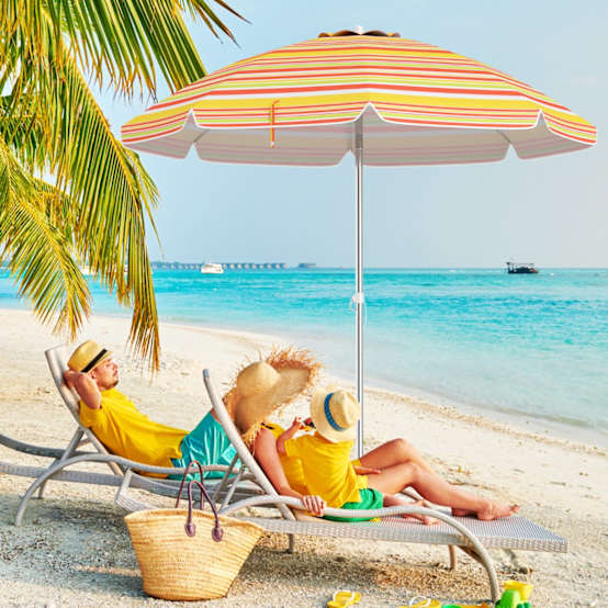 Parasol de Plage de 198cm avec Bouton Poussoir Inclinable Ancrage pour ...