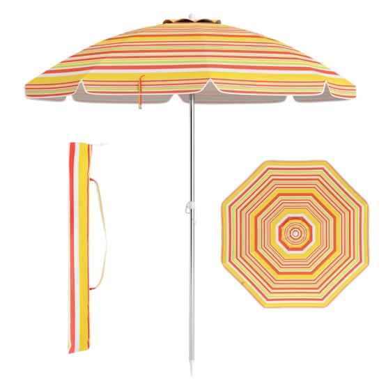 Parasol de Plage de 198cm avec Bouton Poussoir Inclinable Ancrage pour ...