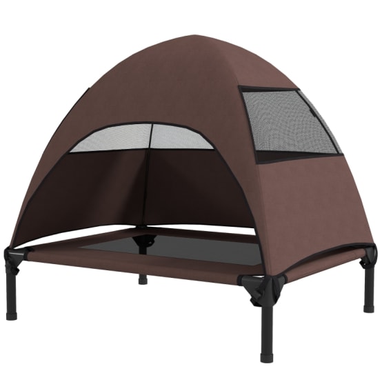 Lit de Camp Chien Surélevé avec Toit Polyester Extérieur 76x61cm Café ...