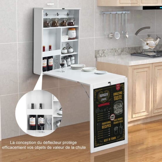table murale rabattable pliable avec etagère intégrée et tableau noir ...