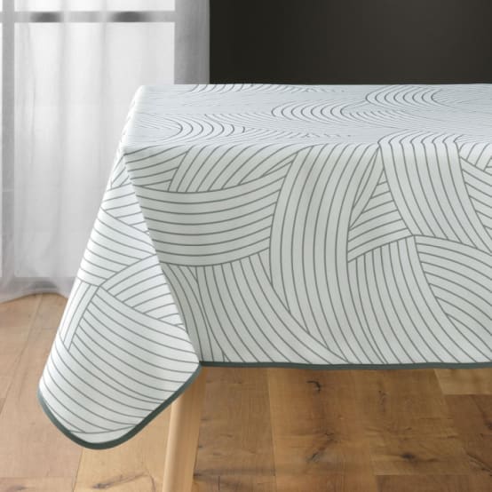 Nappe Antitache Imprimé "Linea" 150x150cm Blanc - Gamm vert