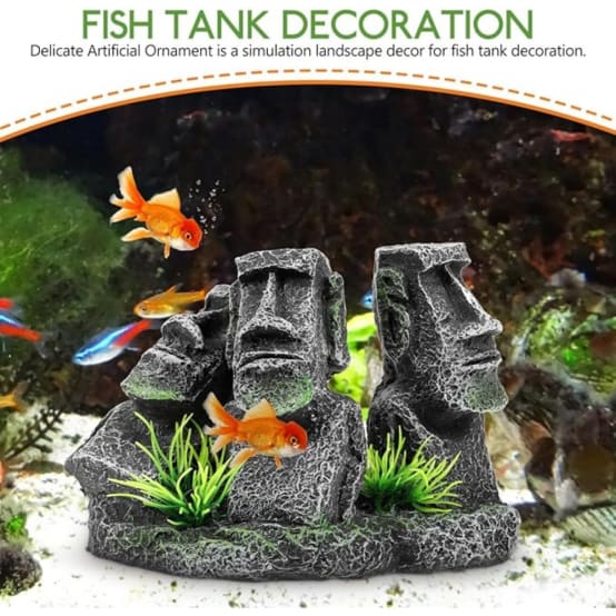 Ornement Aquarium Statue Moai en Résine - Gamm vert