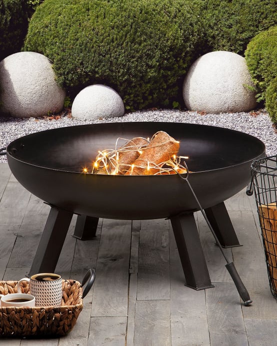 Braséro de Jardin Rond en Acier Diamètre 76 cm avec Tisonnier, au ...