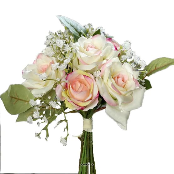 Bouquet de Roses et Gypsophile artificielles 7 tetes Hauteur 24 cm Rose ...