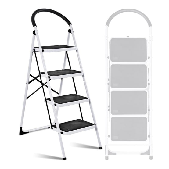 Escabeau à 4 marches BM TOOLS BMT-ESC4-ACIER, Haut. de travail : 95 cm, se range facilement ...