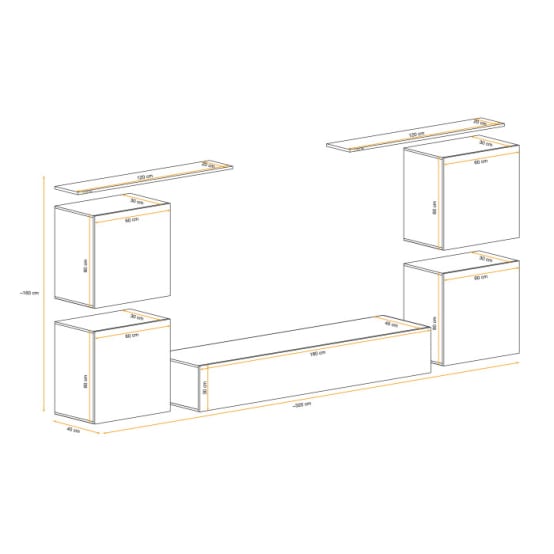 Meuble TV Mural Design "Switch IV" 320cm Naturel & Noir - Gamm vert