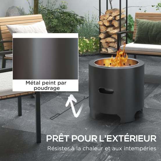 Brasero extérieur portable avec tisonnier - Ø 45 cm - acier inox métal ...