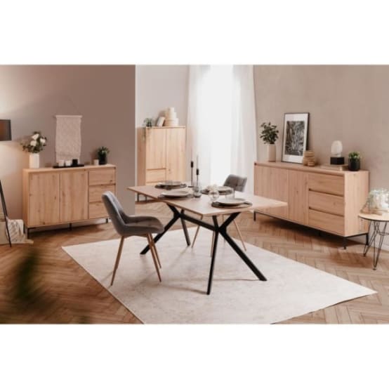 Table a manger ONEX - Chene artisan et noir - 180 x 90 x 75 cm - Jusqu ...