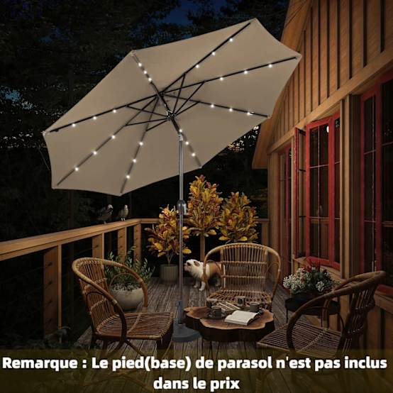 Parasol Inclinable Dia.300cm LED Dolaire en Scier Toile Polyester pour ...