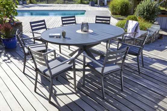 Ensemble repas 8 places en aluminium anthracite avec rallonge papillon ...