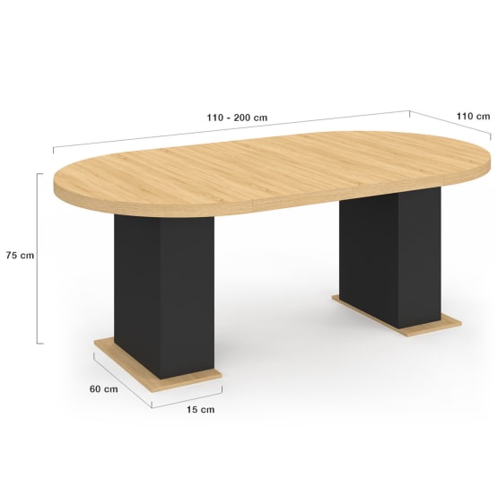 Table à manger extensible ronde EDEN 4-10 personnes bois et noir 110 ...