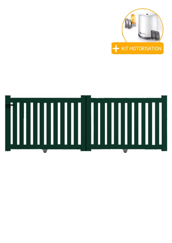 Portail alu coulissant ajouré en kit+MOT dim. L.3500 (entre piliers) X H.1200 mm Vert (RAL 6005 ...
