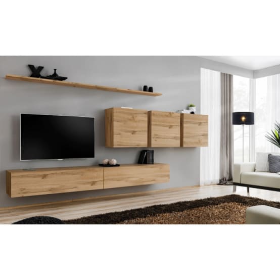 Meuble TV Mural Design "Switch VII" 340cm Naturel - Gamm vert
