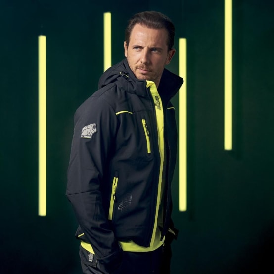 Veste de travail softshell Noir Carbone/Jaune Fluo SPACE | FU187BC - U-Power - Gamm vert