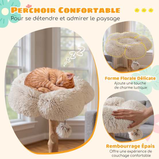 Arbre à Chat Moderne Tour de 122cm avec Branches en Bois Véritable et ...