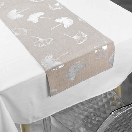 Nappe & Chemin de Table "Euphoria" 140x250cm Blanc & Noisette - Gamm vert