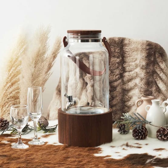 Distributeur à Boisson en Verre Support Bois 6L avec Robinet - PILOA ...