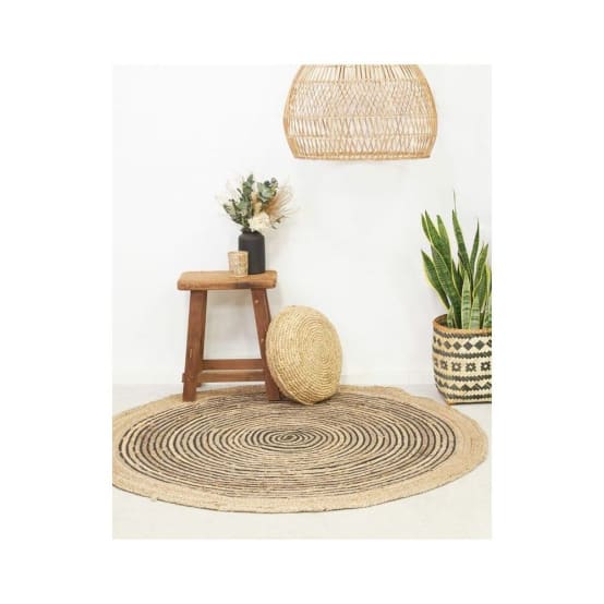 Tapis rond en jute et coton noir Diamètre 120 cm - Gamm vert