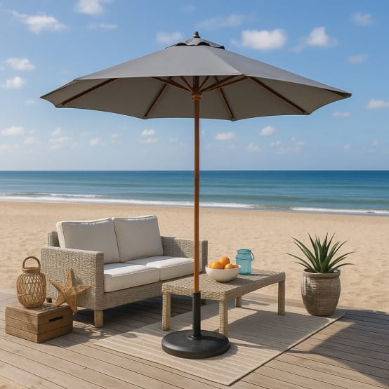 Parasol en bois inclinable rond toile grise CANCUN Concept Usine - Gamm ...