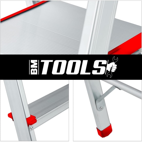 Escabeau à 4 marches BM TOOLS BMT-ESC4-ALU - Haut. de travail : 79 cm - prend peu de place et se ...