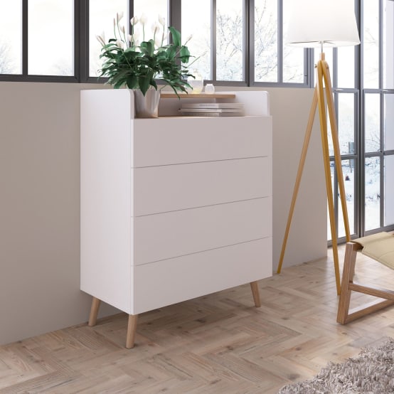 Commode SKANDI style scandinave en bois avec 4 tiroirs et 1 niche ...